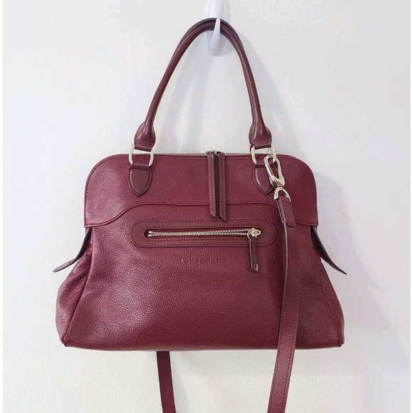 Longchamp | Bags | Longchamp Le Pliage Leather Burgundy Red Tote Bag ...